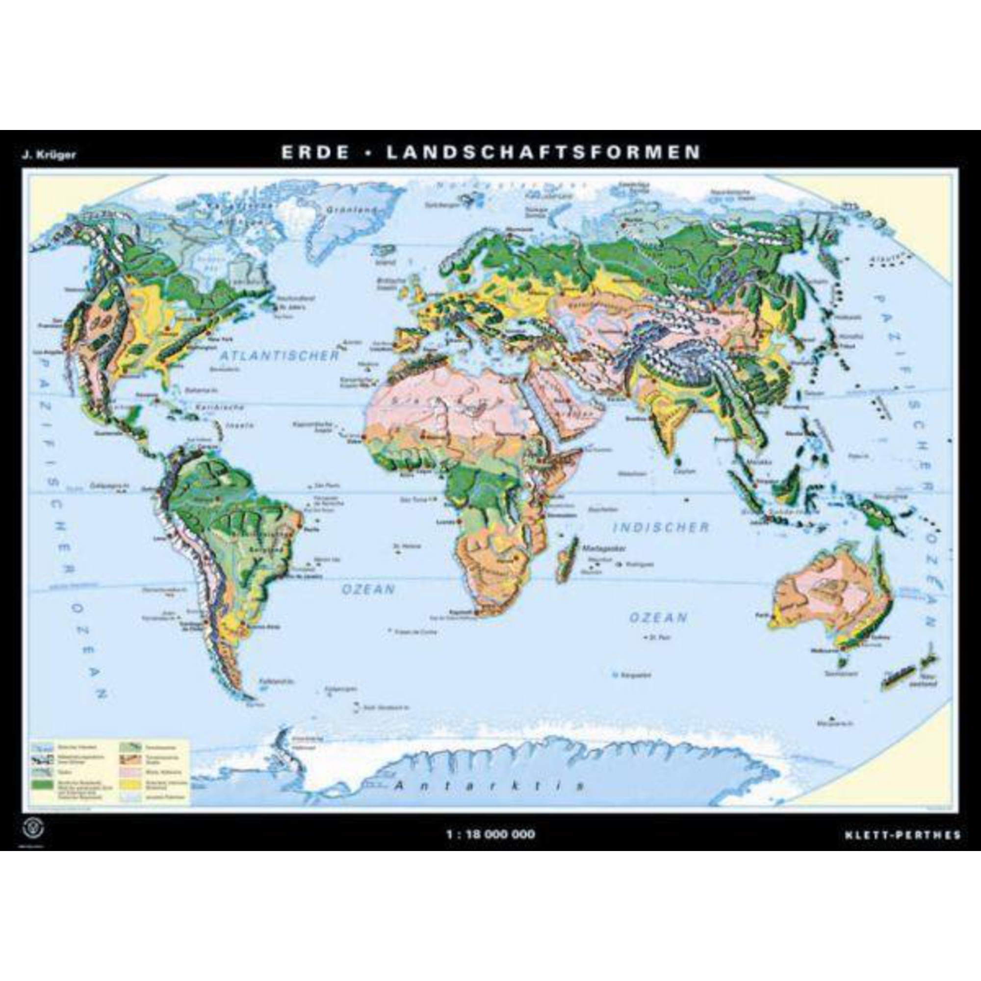 Klett-Perthes Verlag Weltkarte Erde - Relief / Landschaften (P) 2-seitig