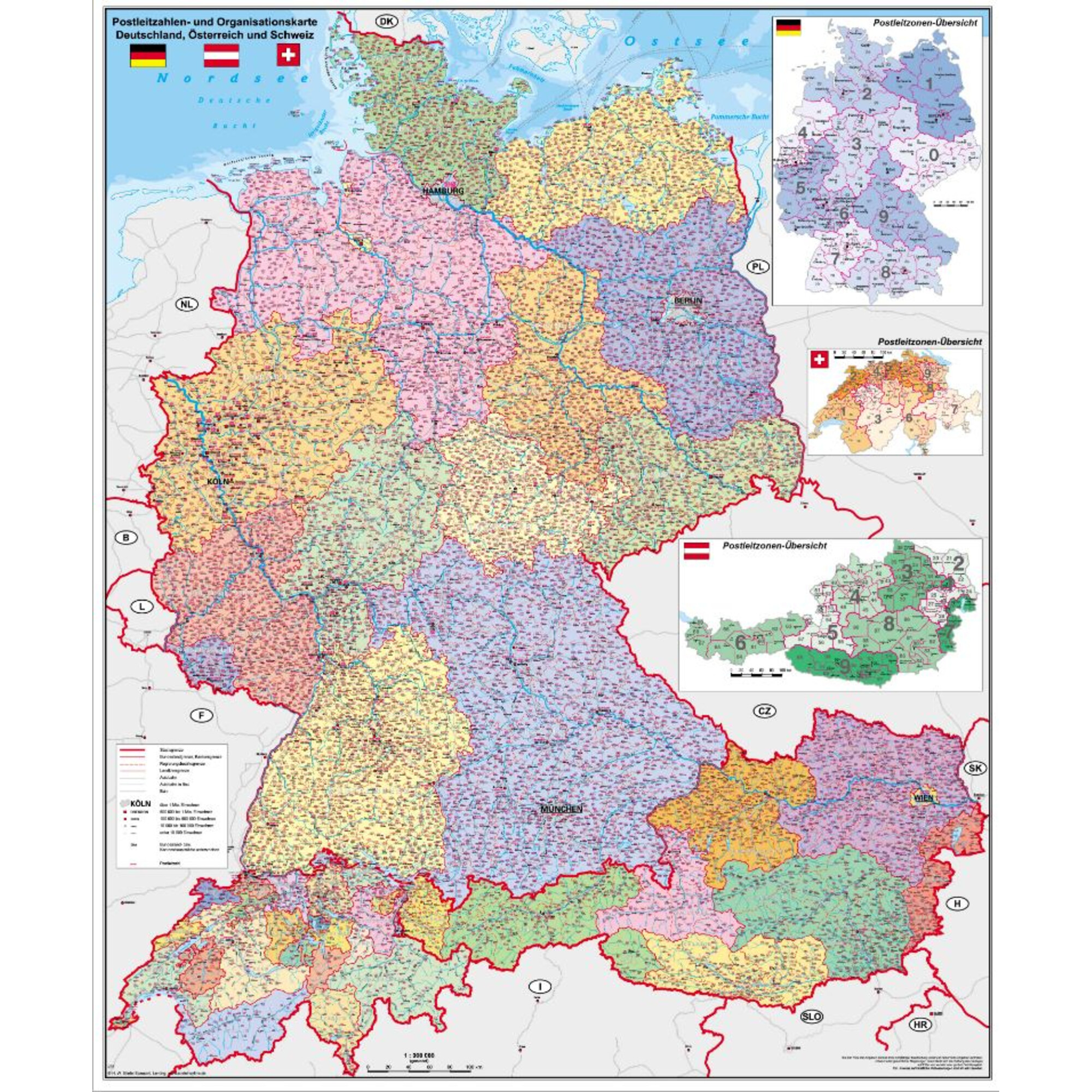 Stiefel Regional map Deutschland-Österreich-Schweiz PLZ- u ...
